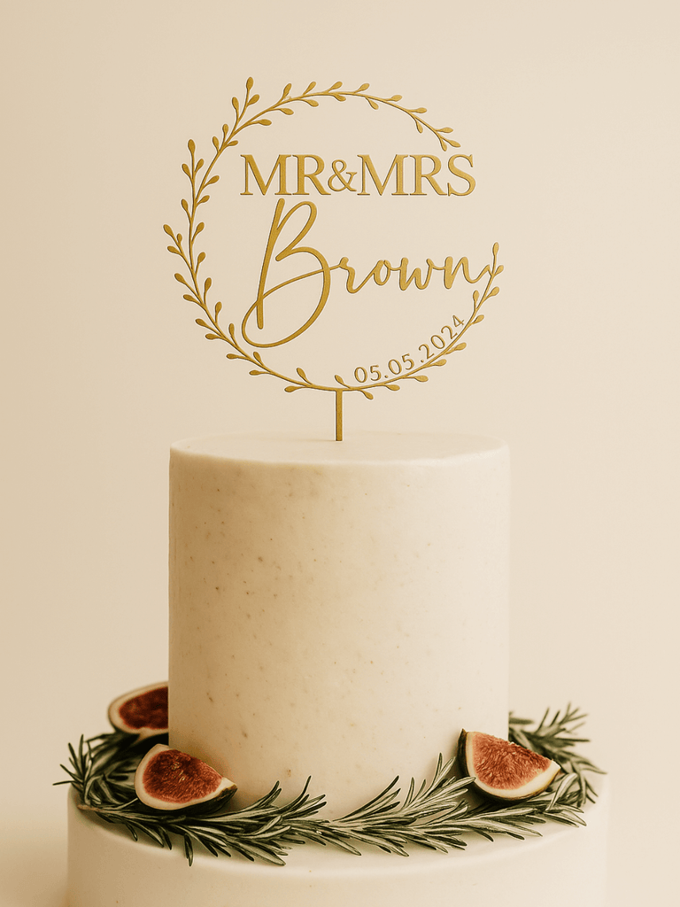 Cake topper doré – mariage personnalisé